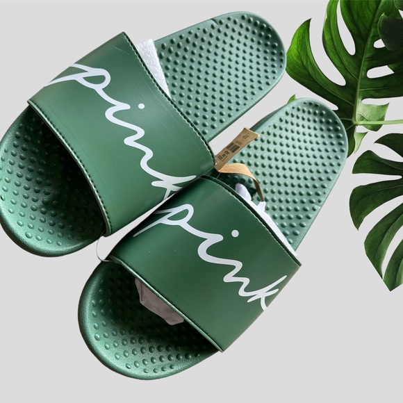 PINK Victoria's Secret | Shoes | New Vs Pink Script Logo Slides | Poshmark